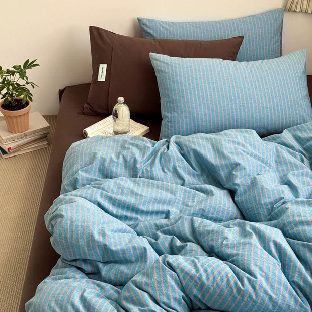 Blue Striped Duvet Cover Set – Aesthetic Cotton Coastal Bedding Set ...