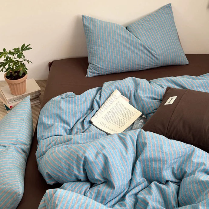 Blue Striped Duvet Cover Set – Aesthetic Cotton Coastal Bedding Set ...