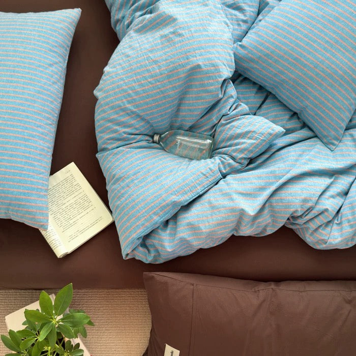 Blue Striped Duvet Cover Set – Aesthetic Cotton Coastal Bedding Set ...