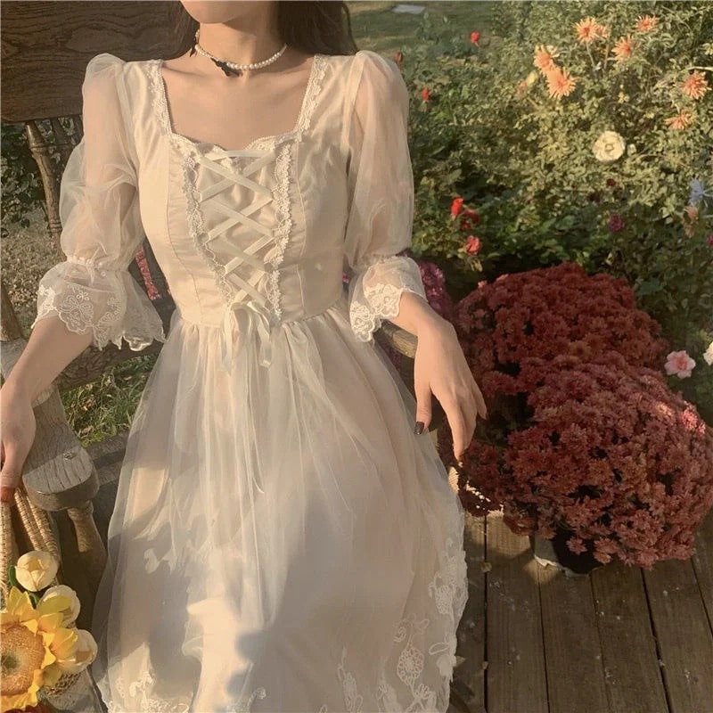 French Vintage Midi Dress – Coquette Baroque Evening Dress