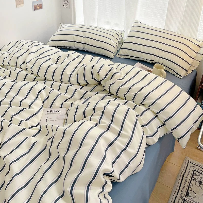 Nordic Stripe Bedding Set – Preppy Cotton Plaid Duvet Cover – The Feelz