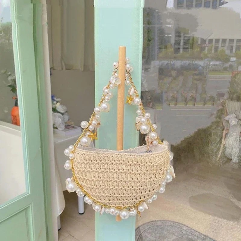 Boho Pearl Bag - Straw Handbag | Aesthetic Summer Beach bag – The Feelz
