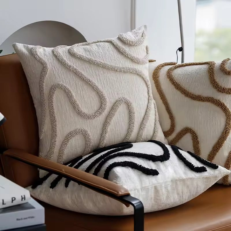Abstract Line Pillow Cover – Cozy Chenille Japandi Sofa Pillow Cover ...