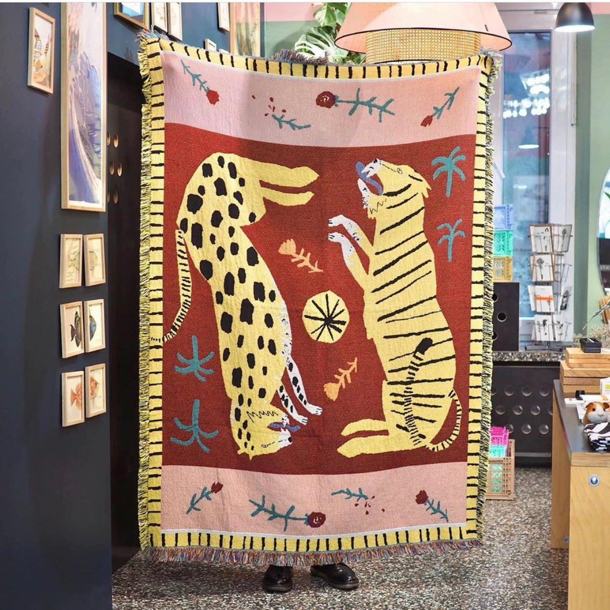 Boho Tiger Tapestry - Modern Tiger Woven Blanket | Safari Art