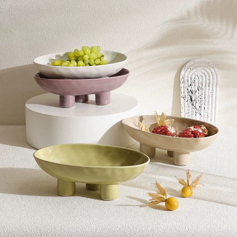Handmade Ceramic Fruit Plate | Minimalist Modern Dish with Leg