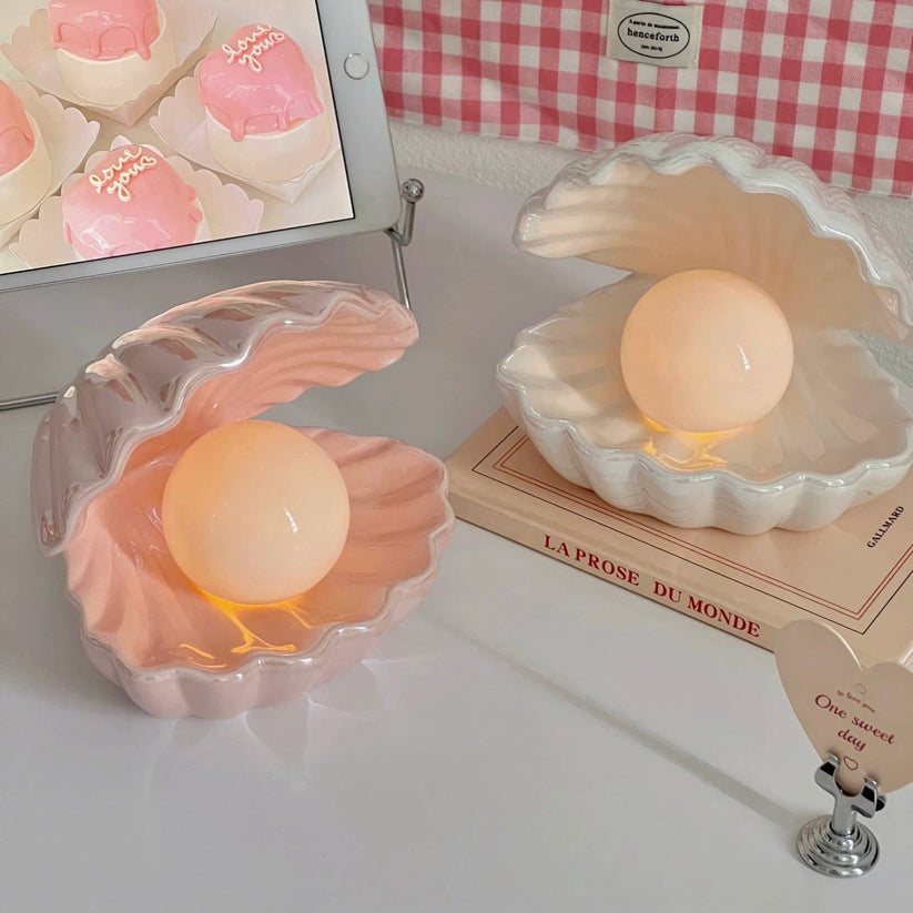 Ceramic Pearl Lamp - Shell Night Light for Mermaidcore Decor