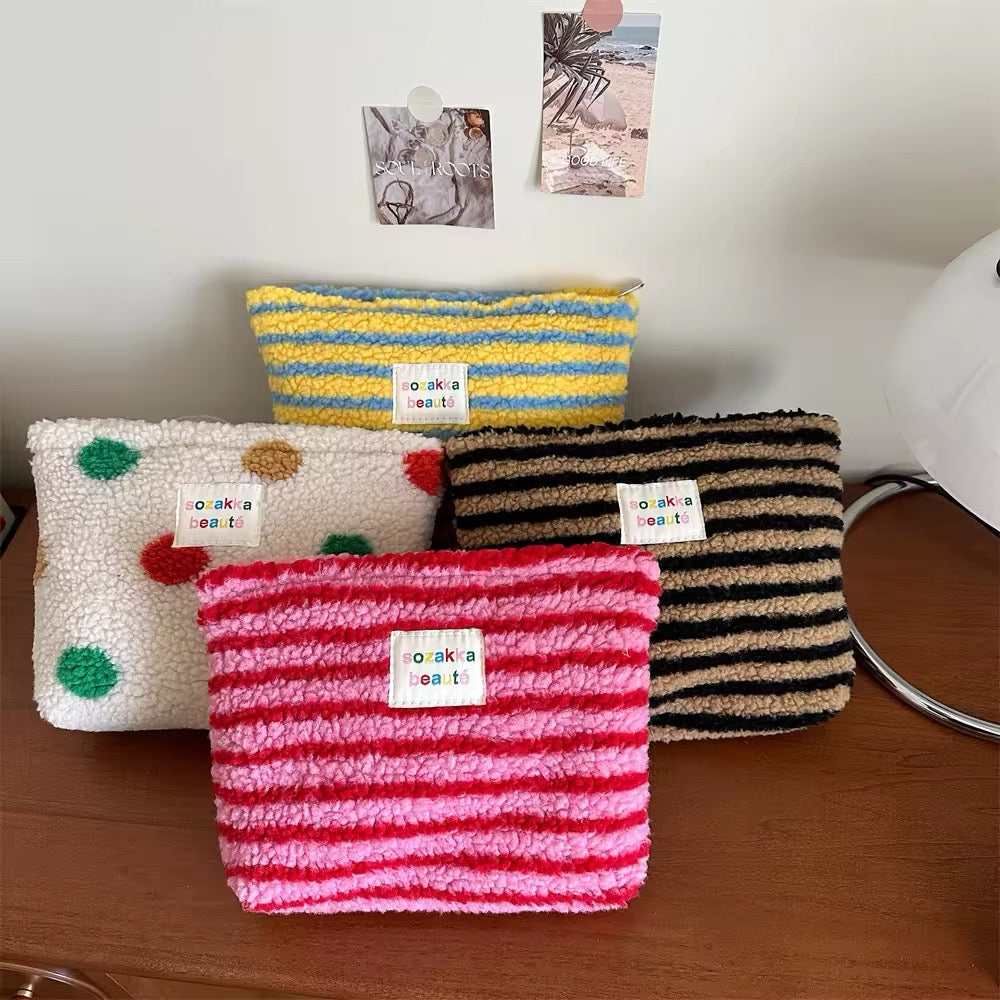 Colorful Plush Cosmetic Bag - Travel Toiletry & Makeup Pouch – The Feelz