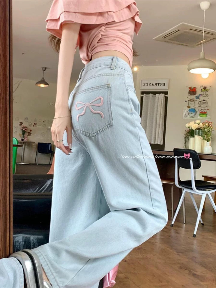 Coquette Bow Jeans – High-Waisted Vintage Soft Girl Jeans