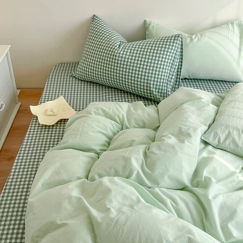 Cozy Pink Plaid Bedding Set - Aesthetic Coquette Duvet Cover