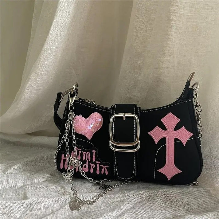 Pink Cross Bag | Crossbody Bag – Y2K Gothic Punk Handbag
