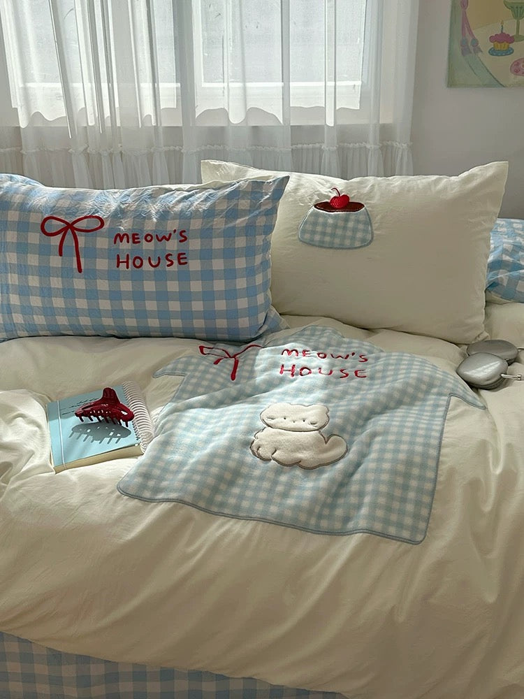 Soft Girl Blue Cat Bedding Set – Pastel Coquette Duvet Cover Set – The ...