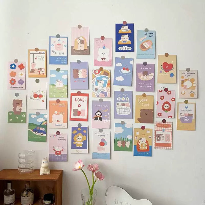 Cute Pastel Postcards Set - Korean Ins Aesthetic Bear Rabbit Cards ...