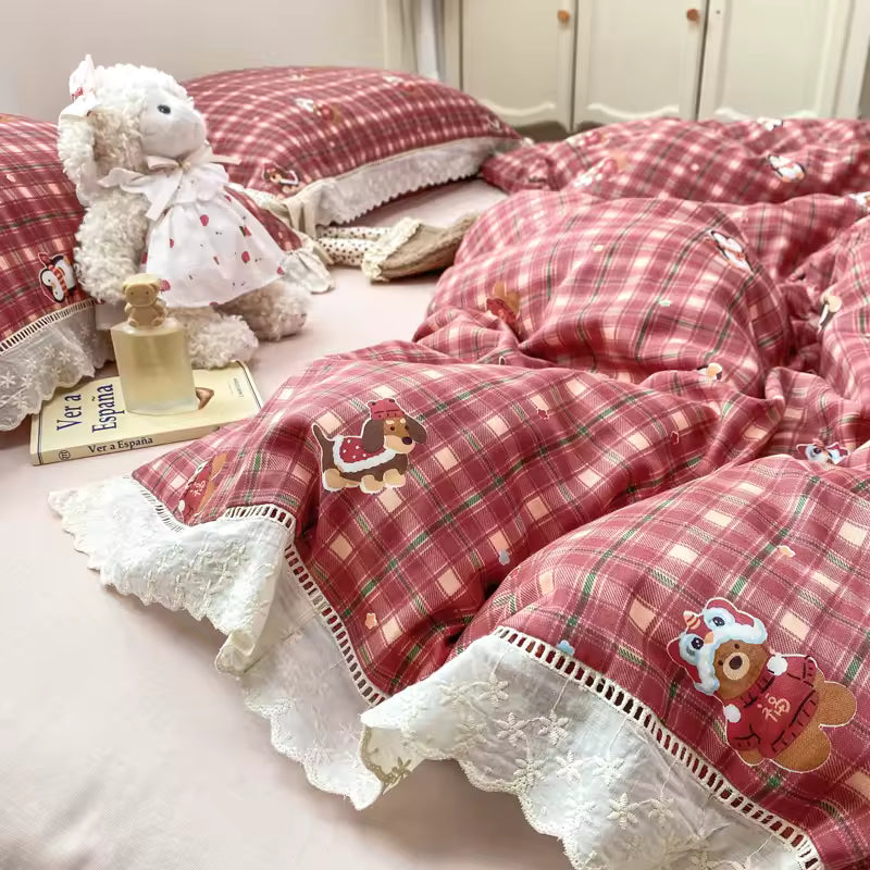 Cozy Cottagecore Red Plaid Bedding Set | Holiday Duvet Cover Set – The ...