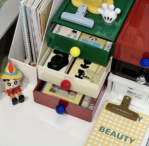 Retro Desktop Organizer with Drawer – Danish Pastel Storage