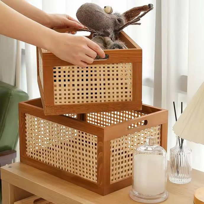 Retro Wood Storage Box – Bamboo Organizer for Home Decor – The Feelz