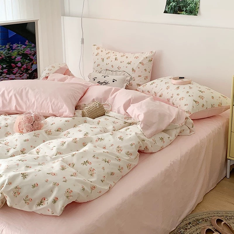 Coquette Floral Bedding Set – Pink Cotton Duvet Cover For Her