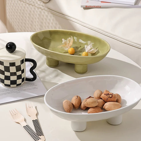 Handmade Ceramic Fruit Plate | Minimalist Modern Dish with Leg
