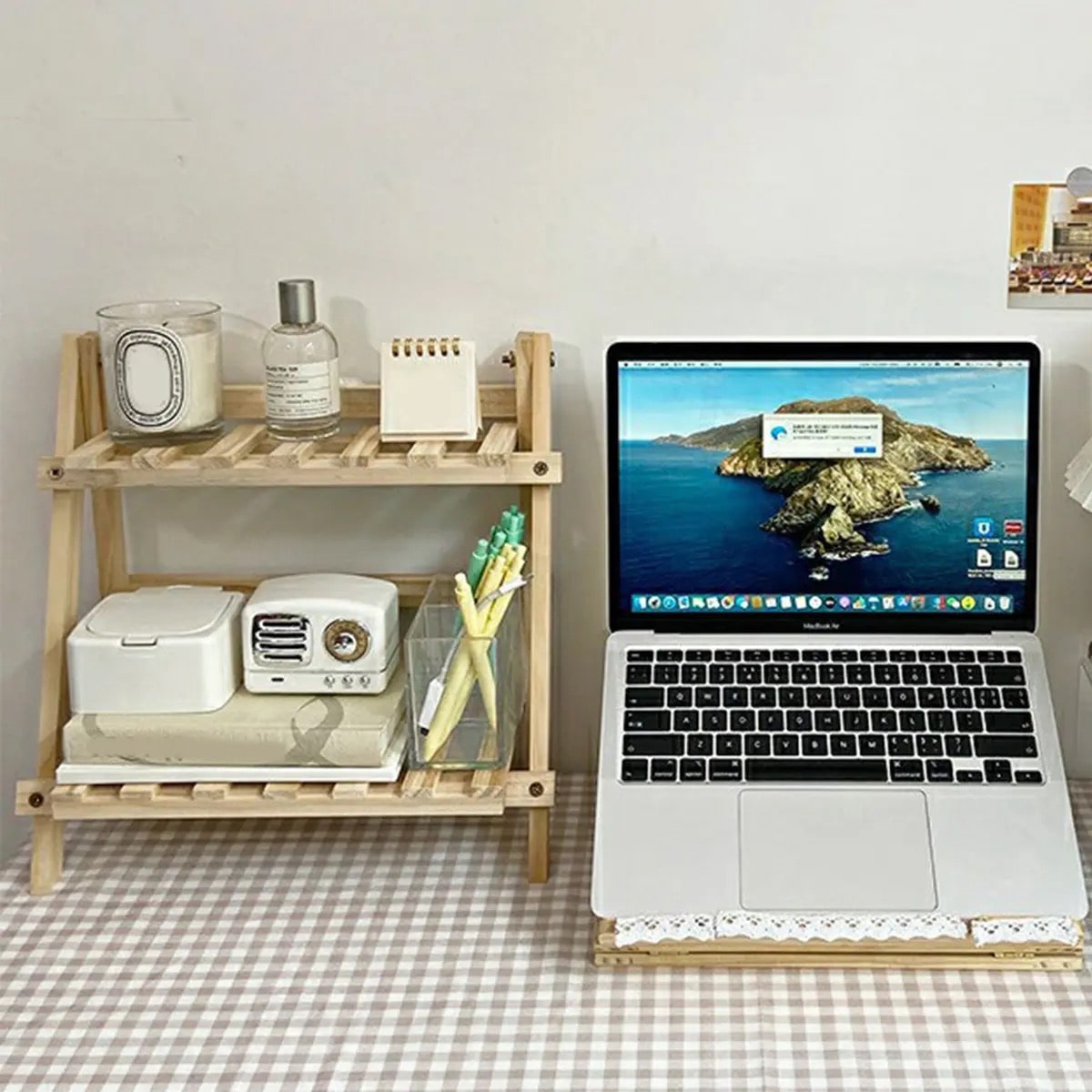 Wooden Desktop Storage Rack - Solid Wood Multi Organizer