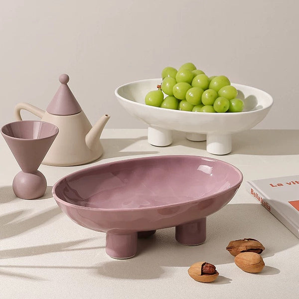 Handmade Ceramic Fruit Plate | Minimalist Modern Dish with Leg