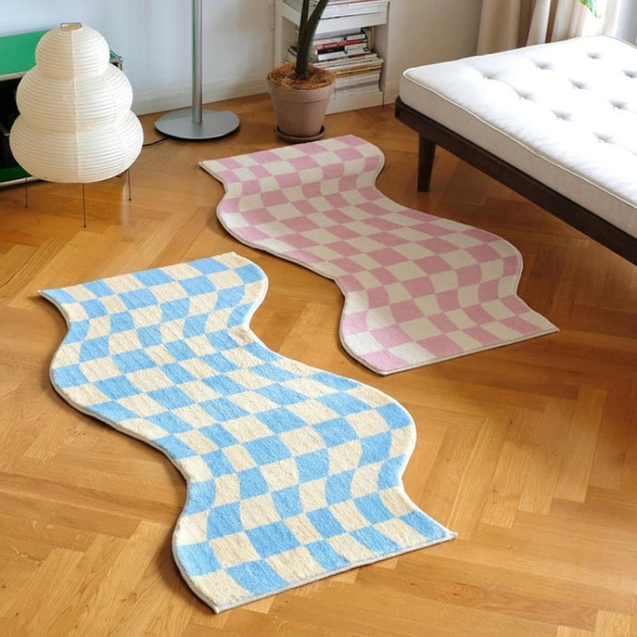 Curvy Edge Pastel Checker Rug - Danish Pastel Decor Carpet
