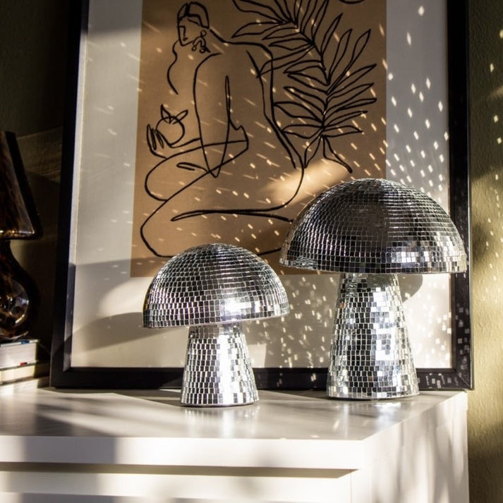 Disco Mushrooms Decor | Funky Mirror Ball Mushroom Decor