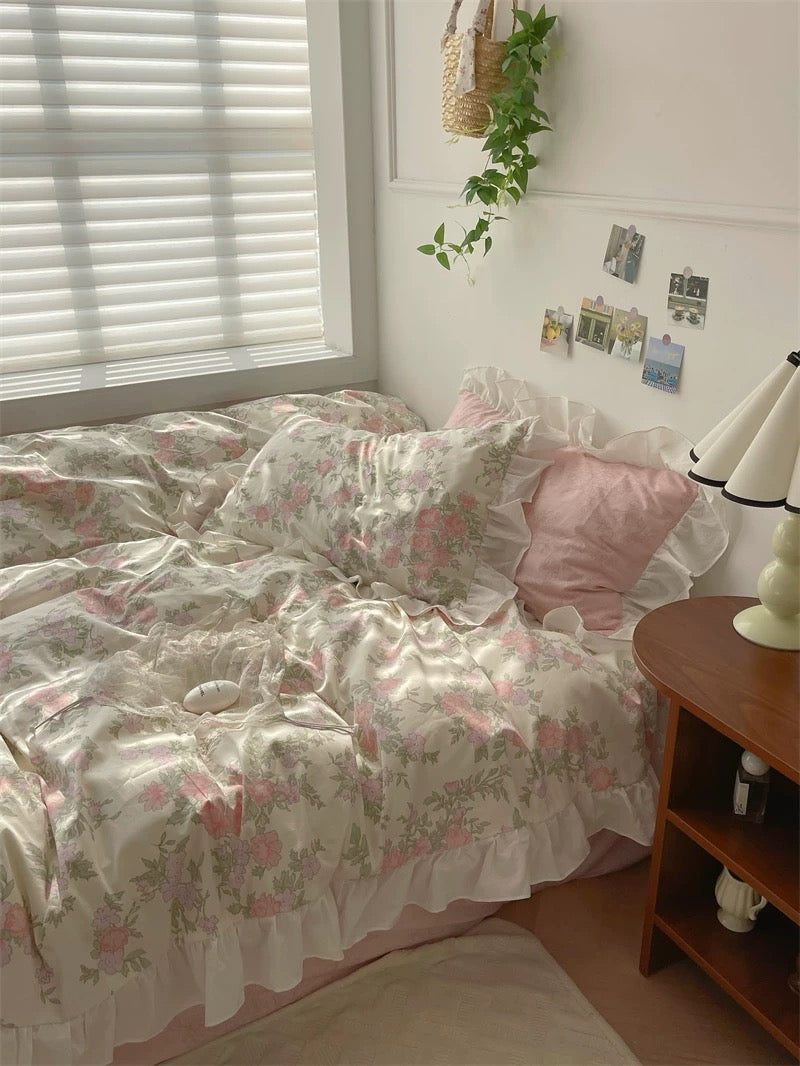 Cottagecore Princess Floral Bedding Set – Pink Floral Duvet Cover Set ...