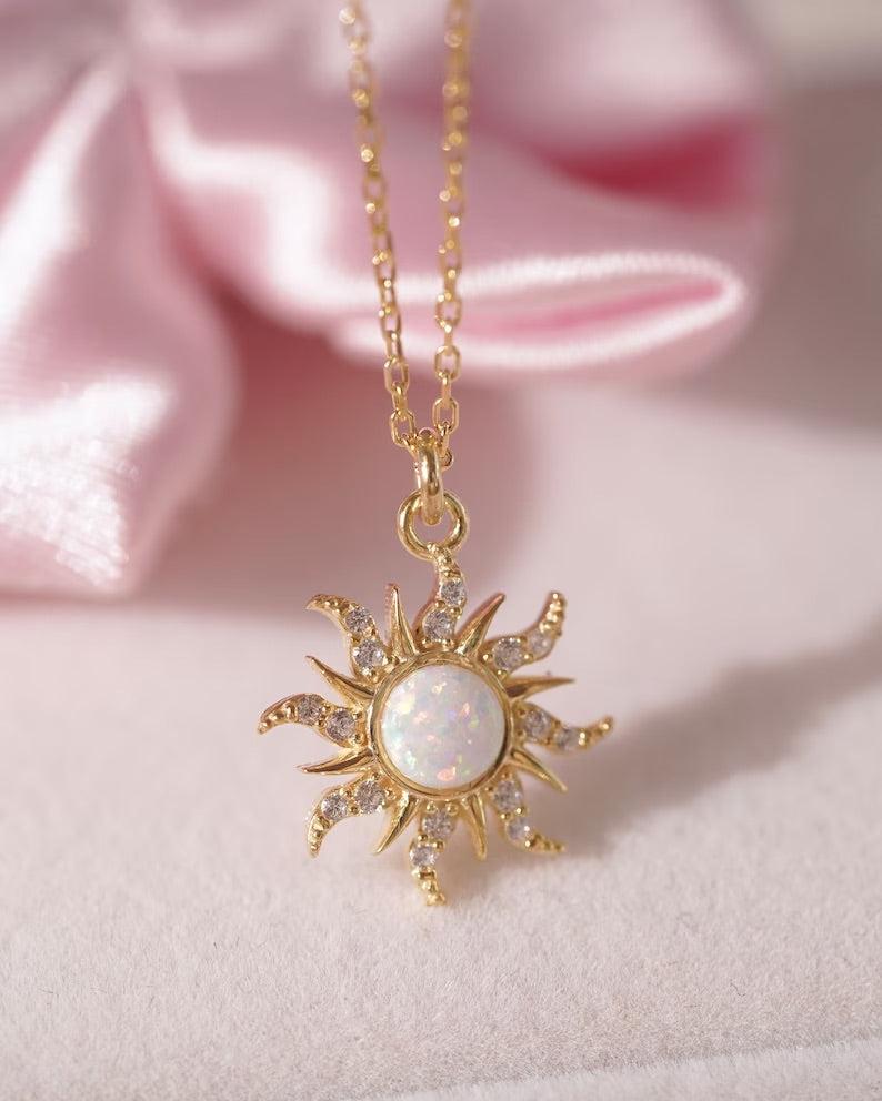 The Feelz Store Opal Sun Jewelry Set Purple Opal Necklace Earrings Ring Gift Set Pendant Elegant 925 Sterling Silver Purple Opal Jewelry Gift Set for Women