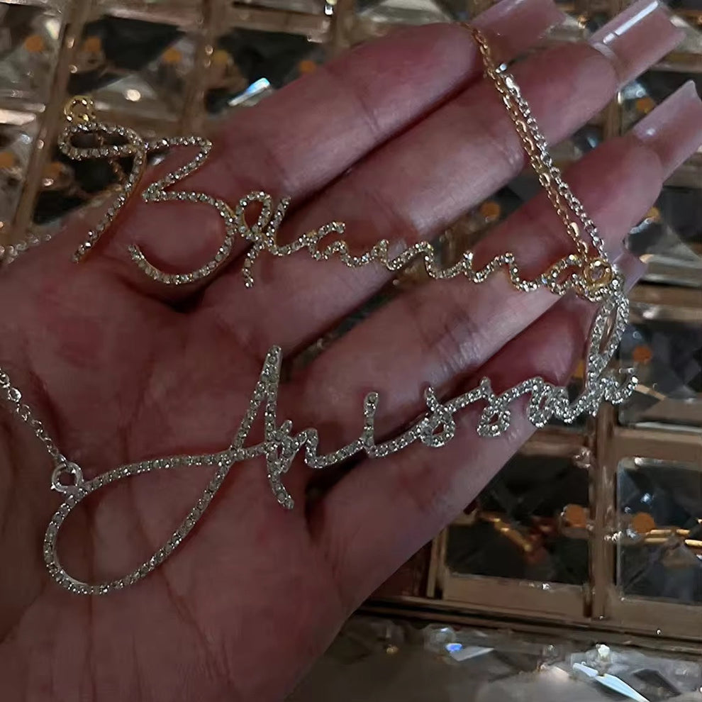 Custom Crystal Name Necklace | Personalized Gold Necklace