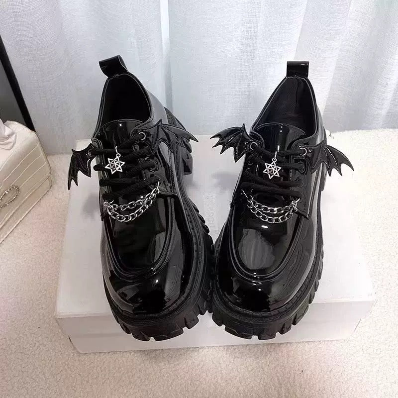 Gothic Bat Shoes | Punk Mary Janes Shoes with Goth Design