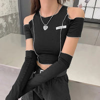 Gothic Crop Top – Off Shoulder Goth Long Sleeve T-Shirt – The Feelz