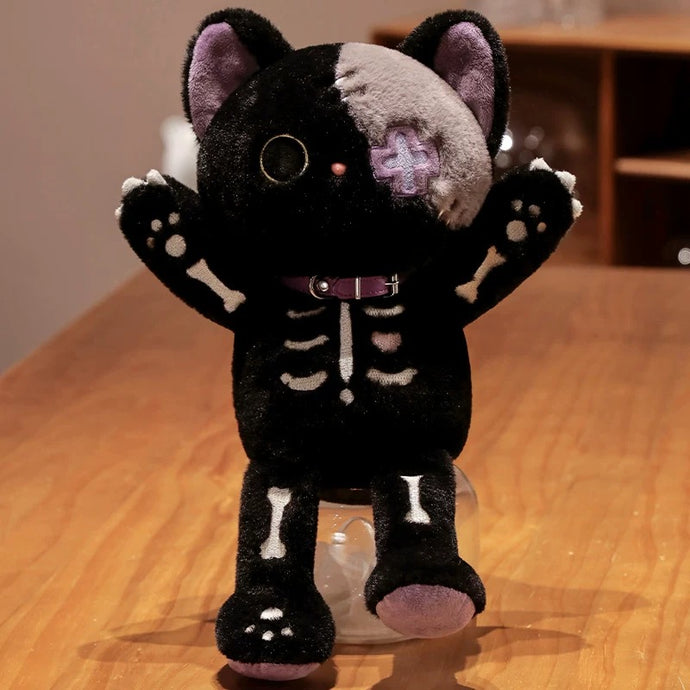 Kawaii Skeleton Cat Plush Toy - Soft Skeleton Kitten Stuffed Animal ...