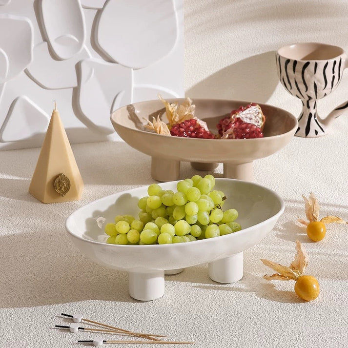 Handmade Ceramic Fruit Plate | Minimalist Modern Dish with Leg