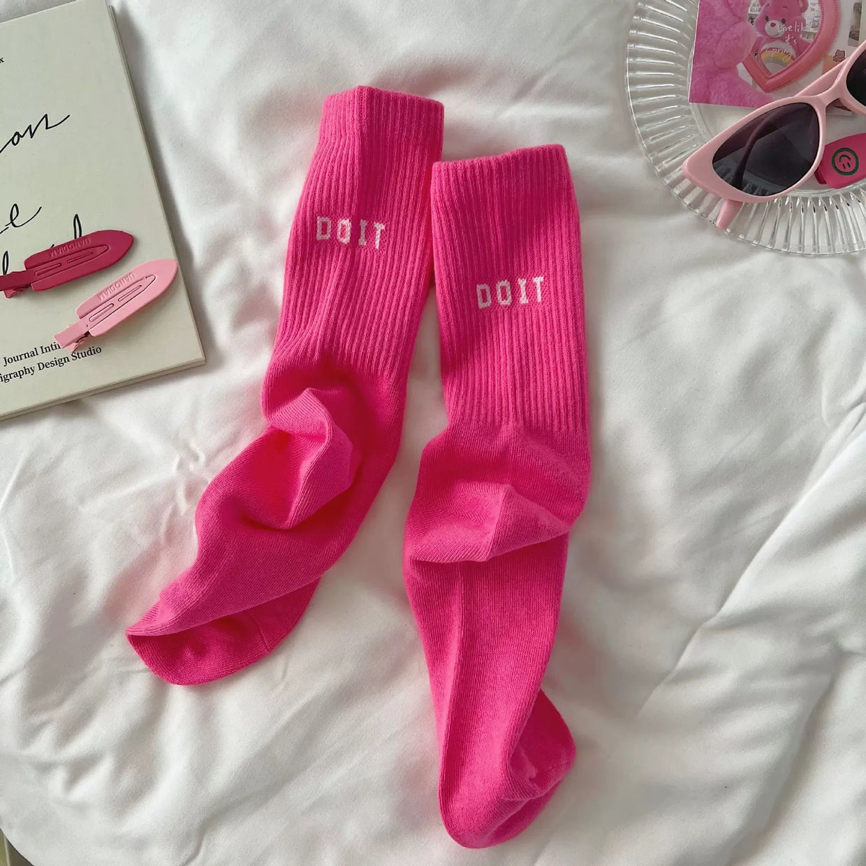 Y2K Pink Socks - Women’s Mid-Tube Cotton Letter Sports Socks – The Feelz