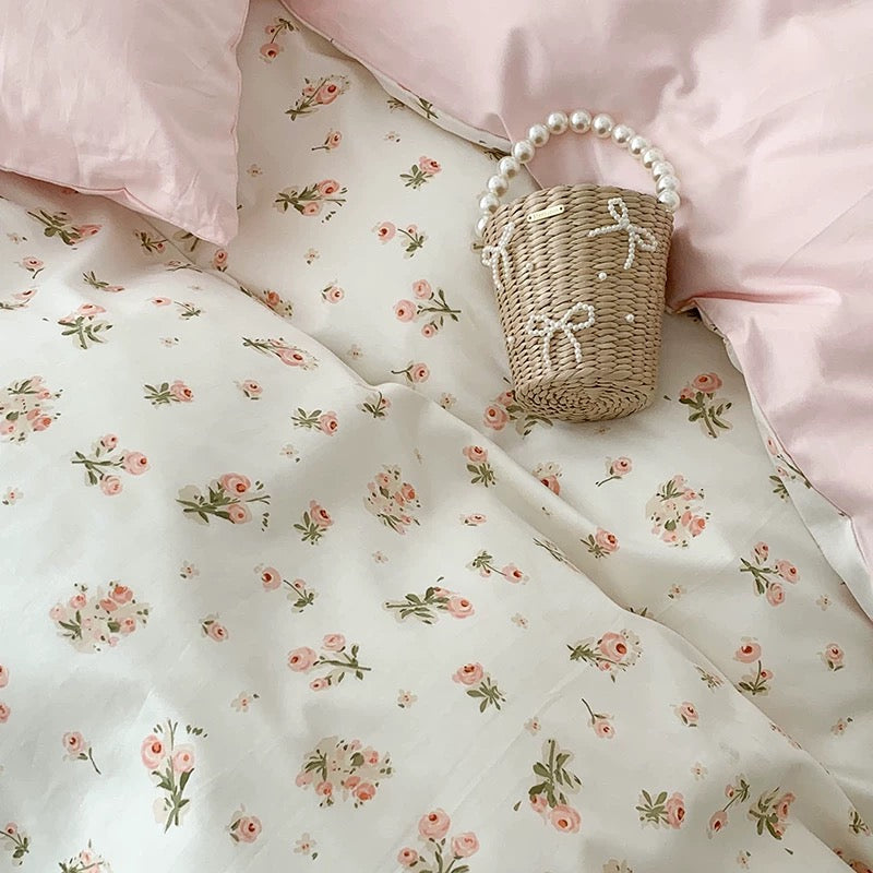 Coquette Floral Bedding Set – Pink Cotton Duvet Cover For Her