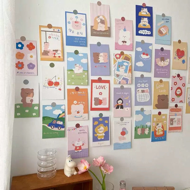 Cute Pastel Postcards Set - Korean Ins Aesthetic Bear Rabbit Cards ...