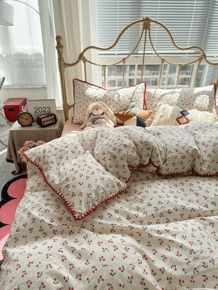 Cherry Soft Bedding Set - Coquette Duvet Cover, Red Floral – The Feelz