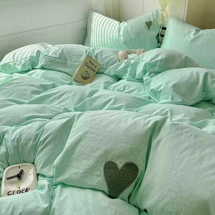 Mint Green Heart Bedding Set – Soft Girl Mint Duvet Cover Set – The Feelz