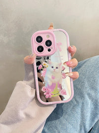 Pink Cat iPhone Case with Bow | Coquette Mirror Phone Cover – The Feelz
