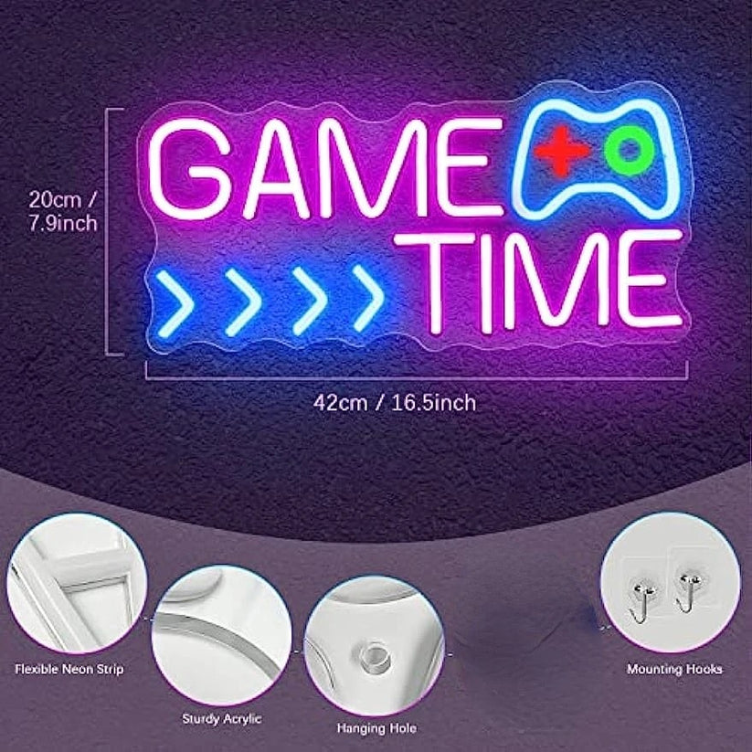 GAME TIME LED Neon Sign - Neon Game Room Wall Decor