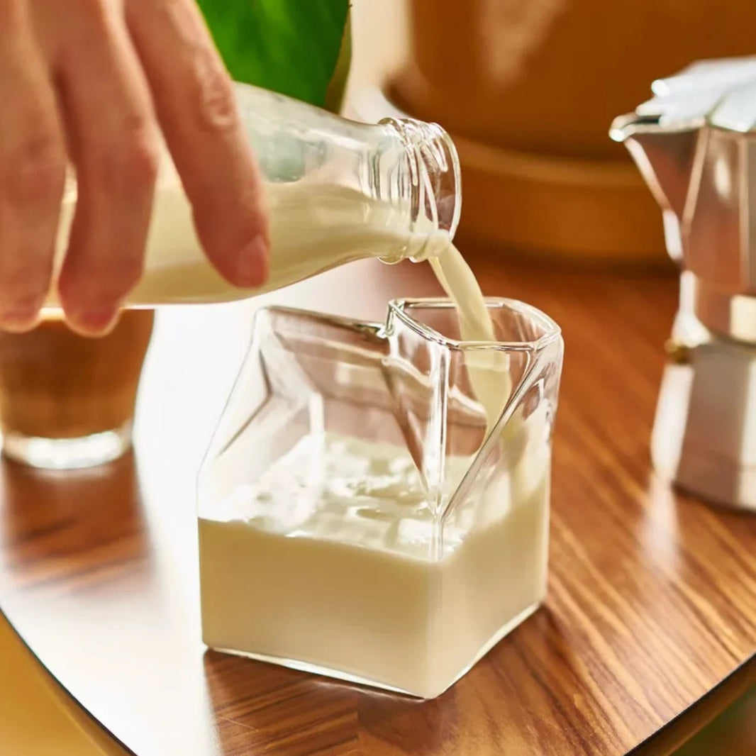 Milk Cup | 300ml Glass Milk Carton for Coffee, Tea & Juice