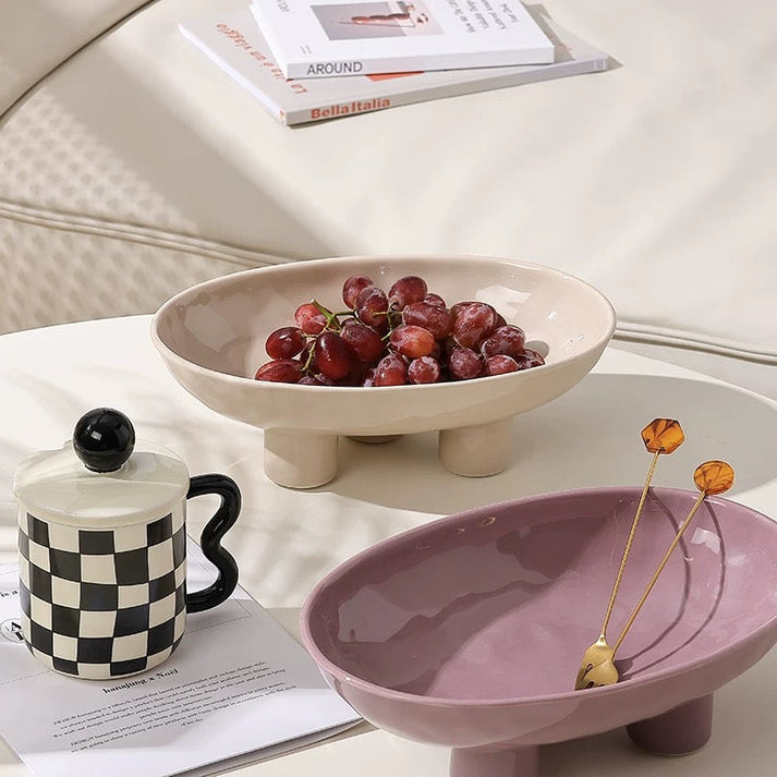 Handmade Ceramic Fruit Plate | Minimalist Modern Dish with Leg
