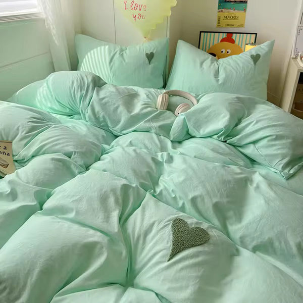 Mint Green Heart Bedding Set – Soft Girl Mint Duvet Cover Set
