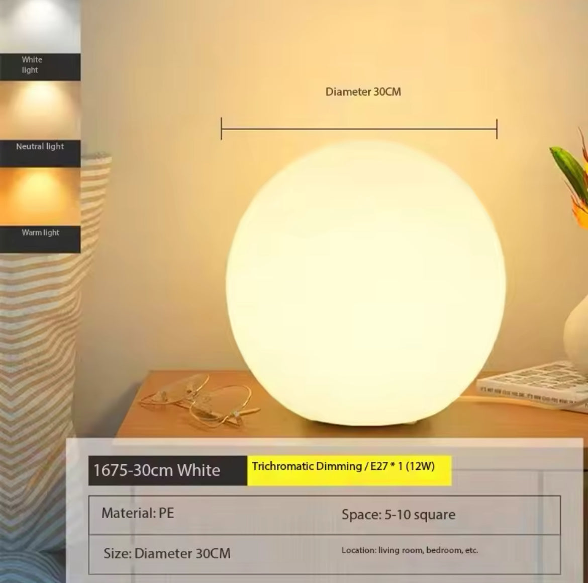 Decorative Ball Table Lamp - Bedside Nightlight for Bedroom