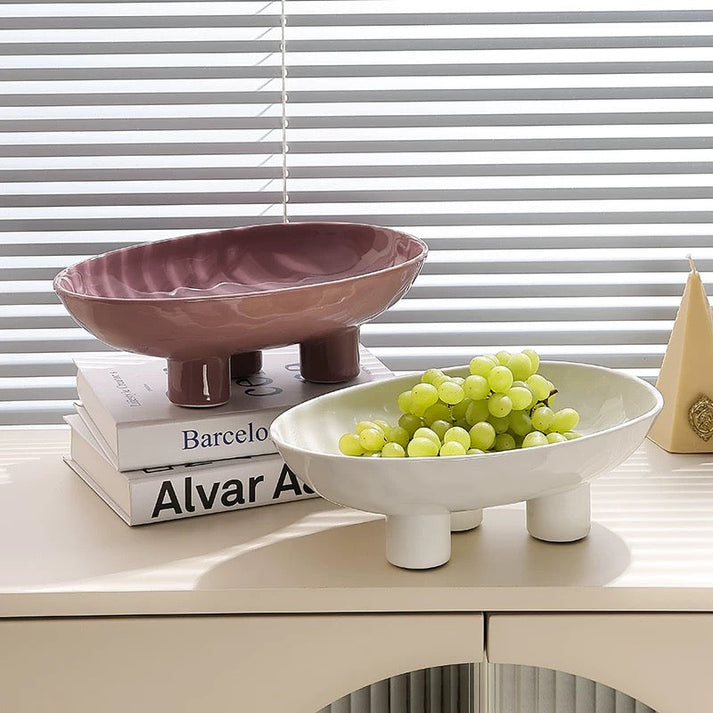 Handmade Ceramic Fruit Plate | Minimalist Modern Dish with Leg