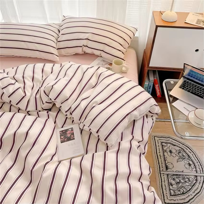 Nordic Stripe Bedding Set – Preppy Cotton Plaid Duvet Cover
