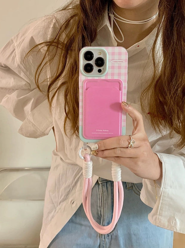 Pink Checkered iPhone Case with Card Slot | Gift for Bestie – The Feelz