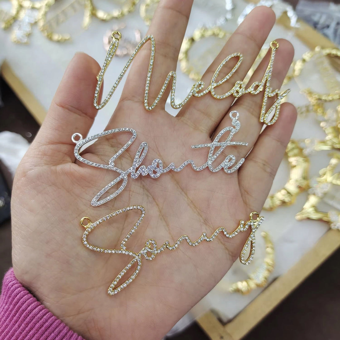 Custom Crystal Name Necklace | Personalized Gold Necklace