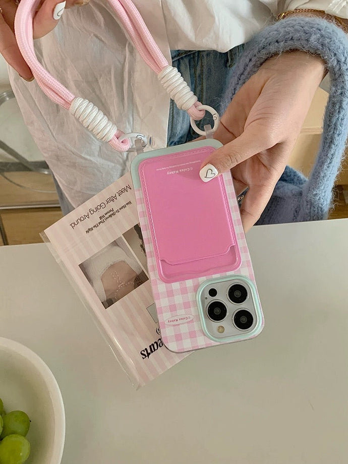 Pink Checkered iPhone Case with Card Slot | Gift for Bestie – The Feelz