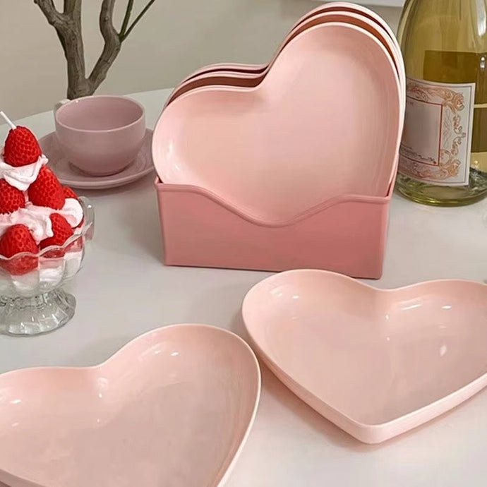 Pink Heart Dishes Set – Love Heart Plastic Plates for Party – The Feelz