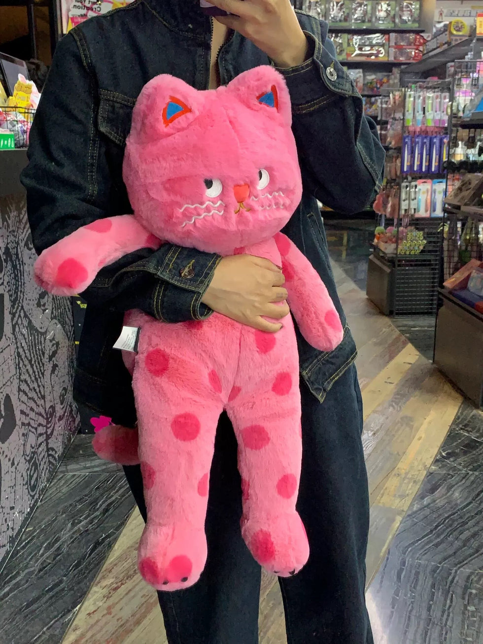 Big Pink Polka Dot Cat Plush Toy – Cat Pillow for Room Decor – The Feelz